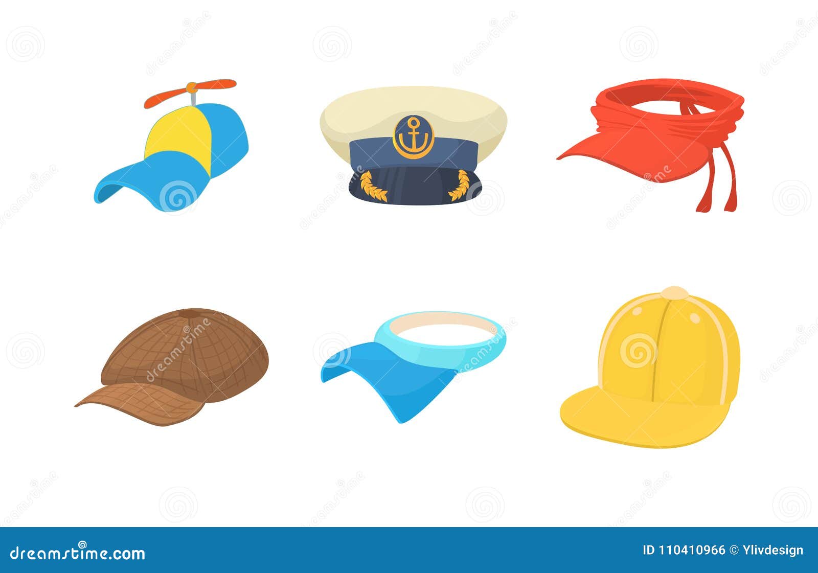 Cap Icon Set, Cartoon Style Stock Vector - Illustration of headwear ...