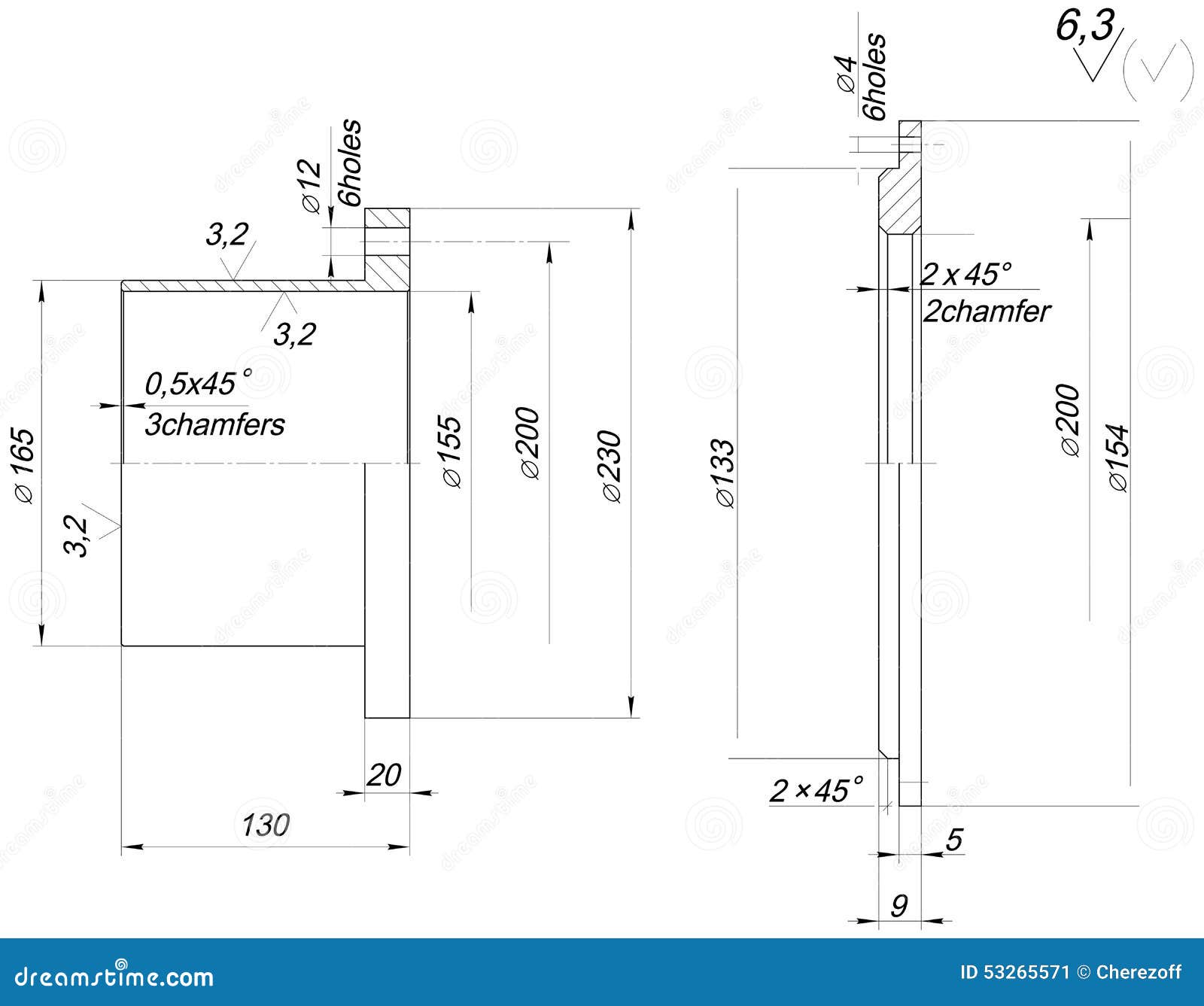 Cap Sketch with Chamfers. Engineering Drawing Stock Vector ...