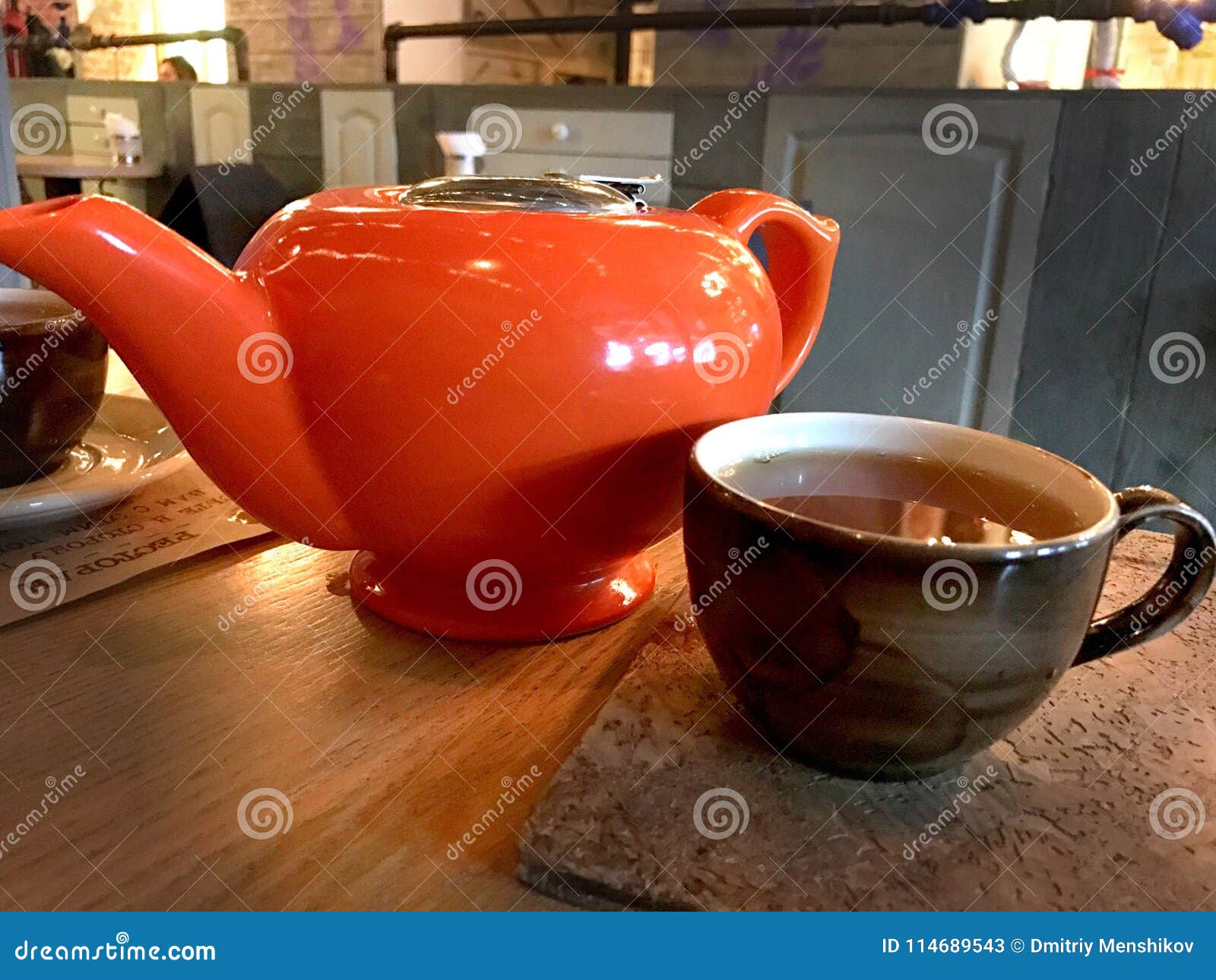 Cap of tea stock image. Image of kettle, table, cafe - 114689543