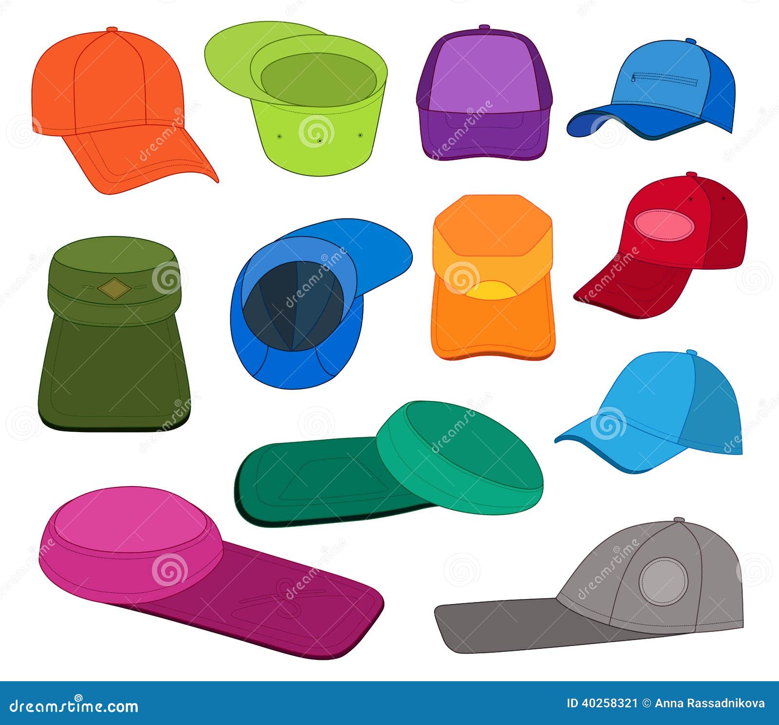 Cap template colored set stock vector. Illustration of back - 40258321