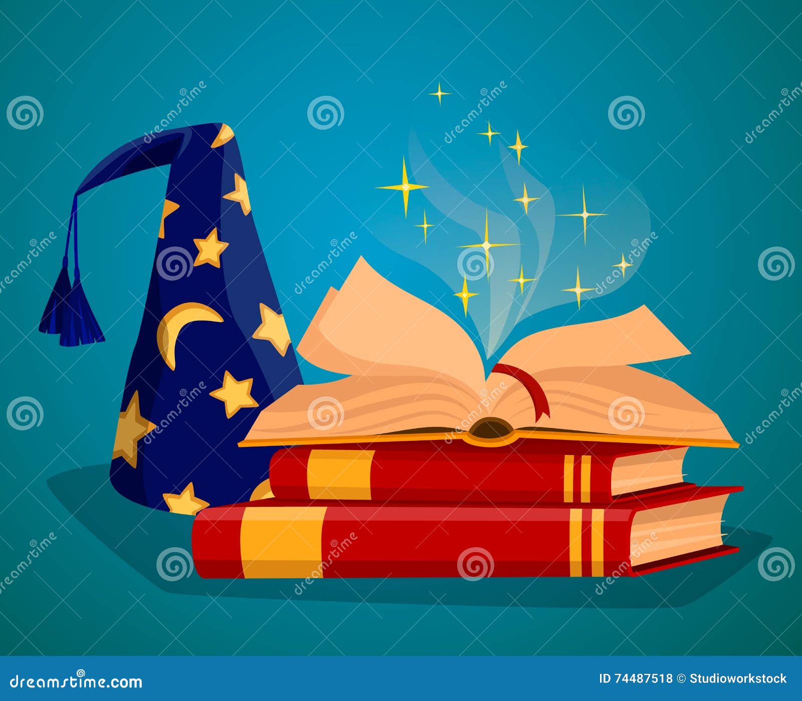 Cap Wizard and Book of Magic Spells Stock Vector - Illustration of ...