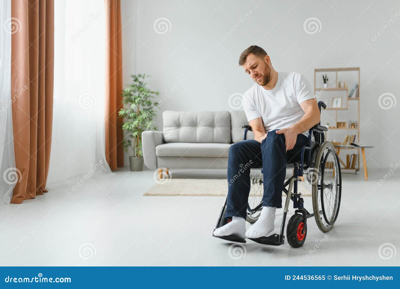 Capable Disabled Trying To Get Up from the Wheelchair Stock Image ...