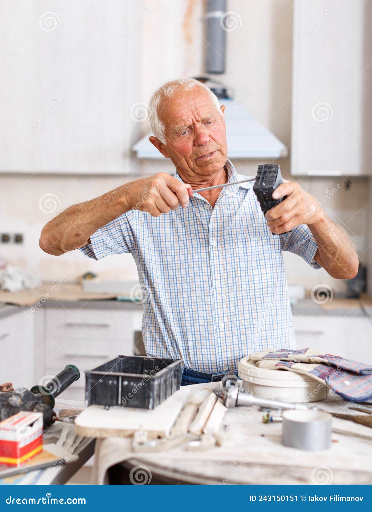 Elderly Man Working on Home Renovations Stock Image - Image of ...