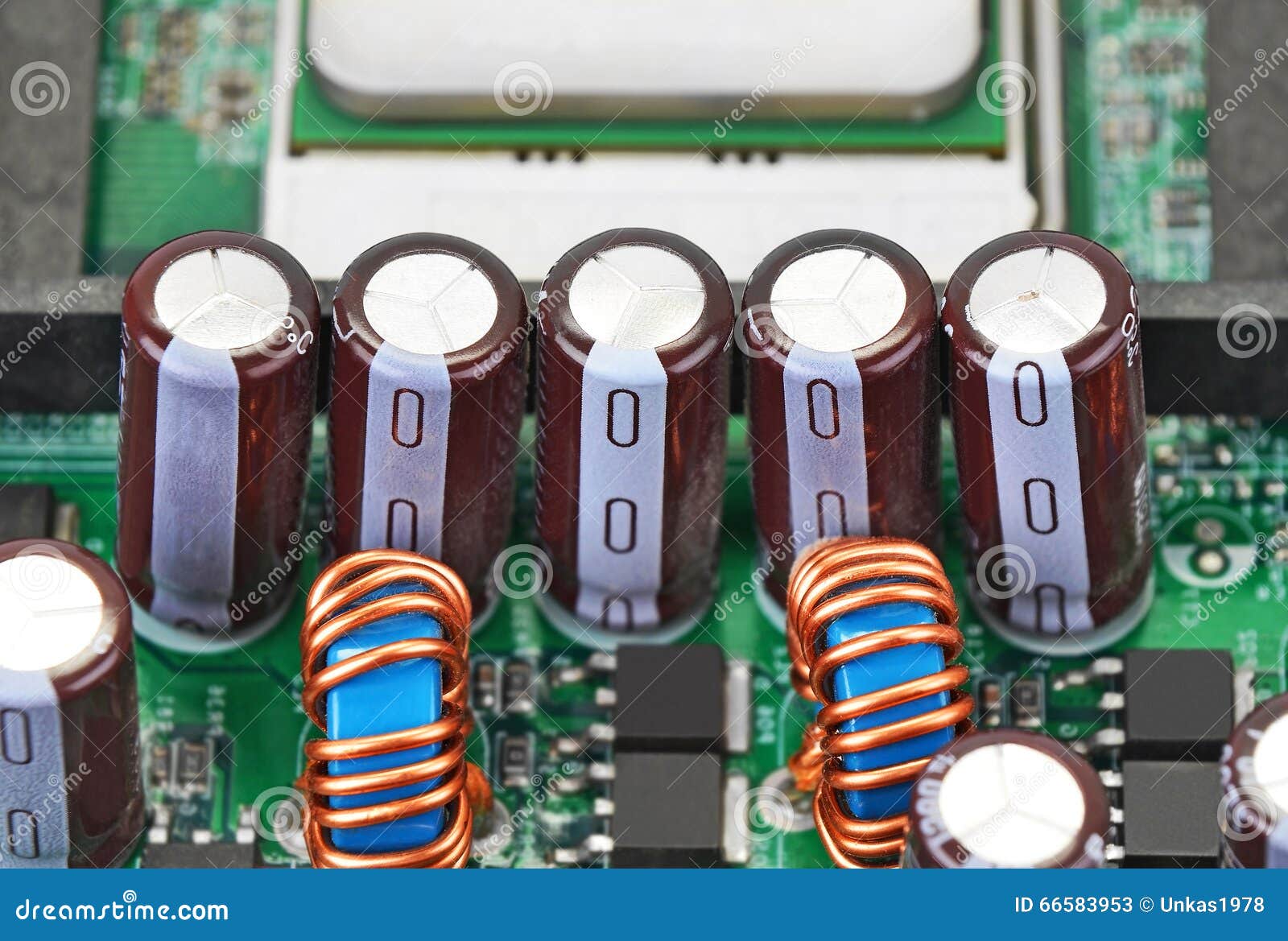 Capacitor on Circuit Board Background Stock Image - Image of ...
