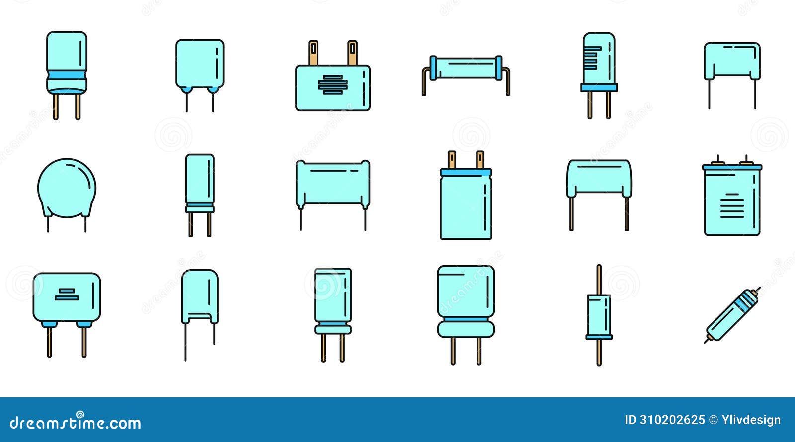 Capacitor Icons Set Cartoon Vector. Capacitor And Resistor ...