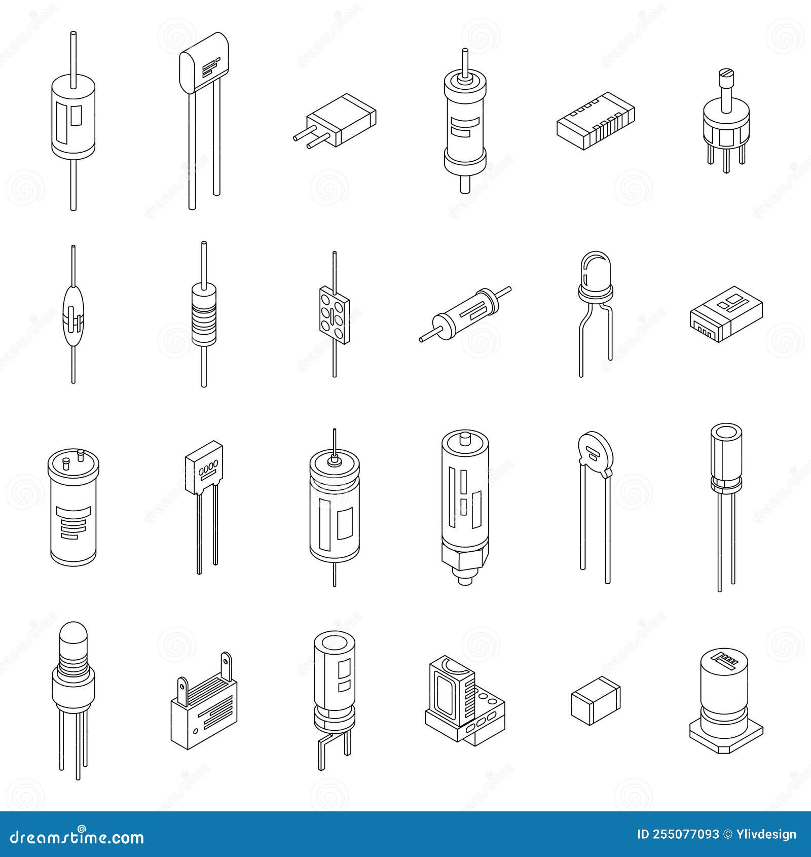 Capacitor Icons Set Vector Outline Stock Illustration - Illustration of ...