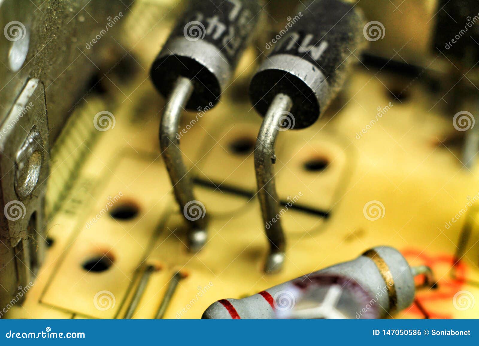 Capacitors and Other Components in an Electronic Board Stock Photo ...