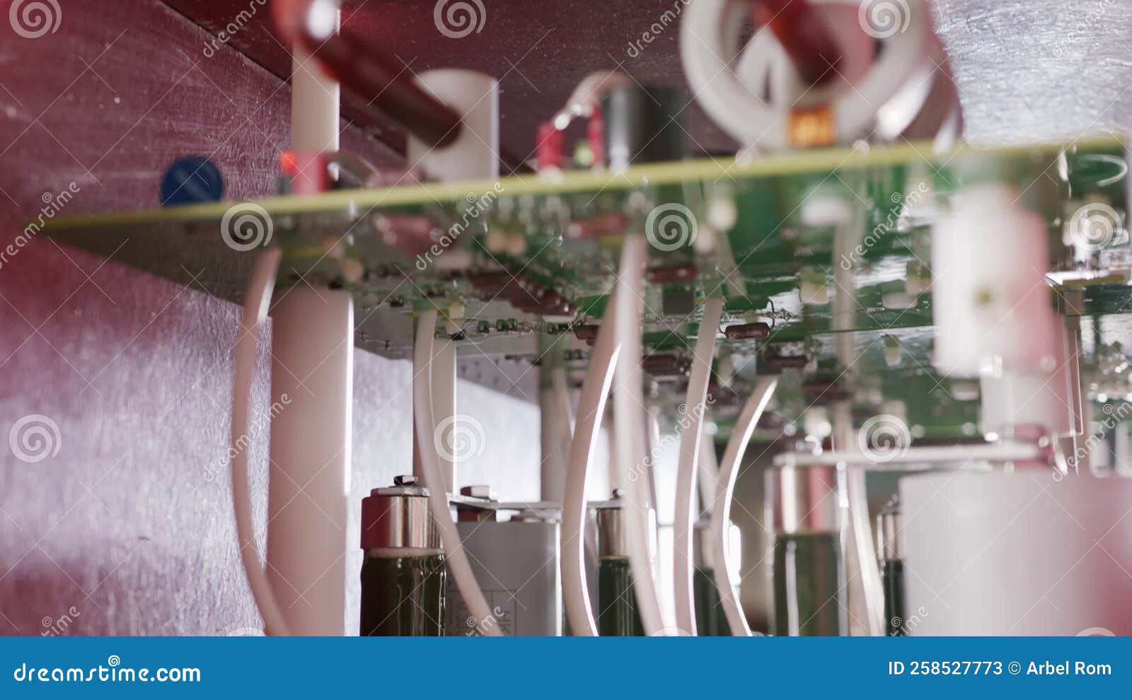 Capacitors, Wires and Electrical Components in a Close Up Tracking Shot ...
