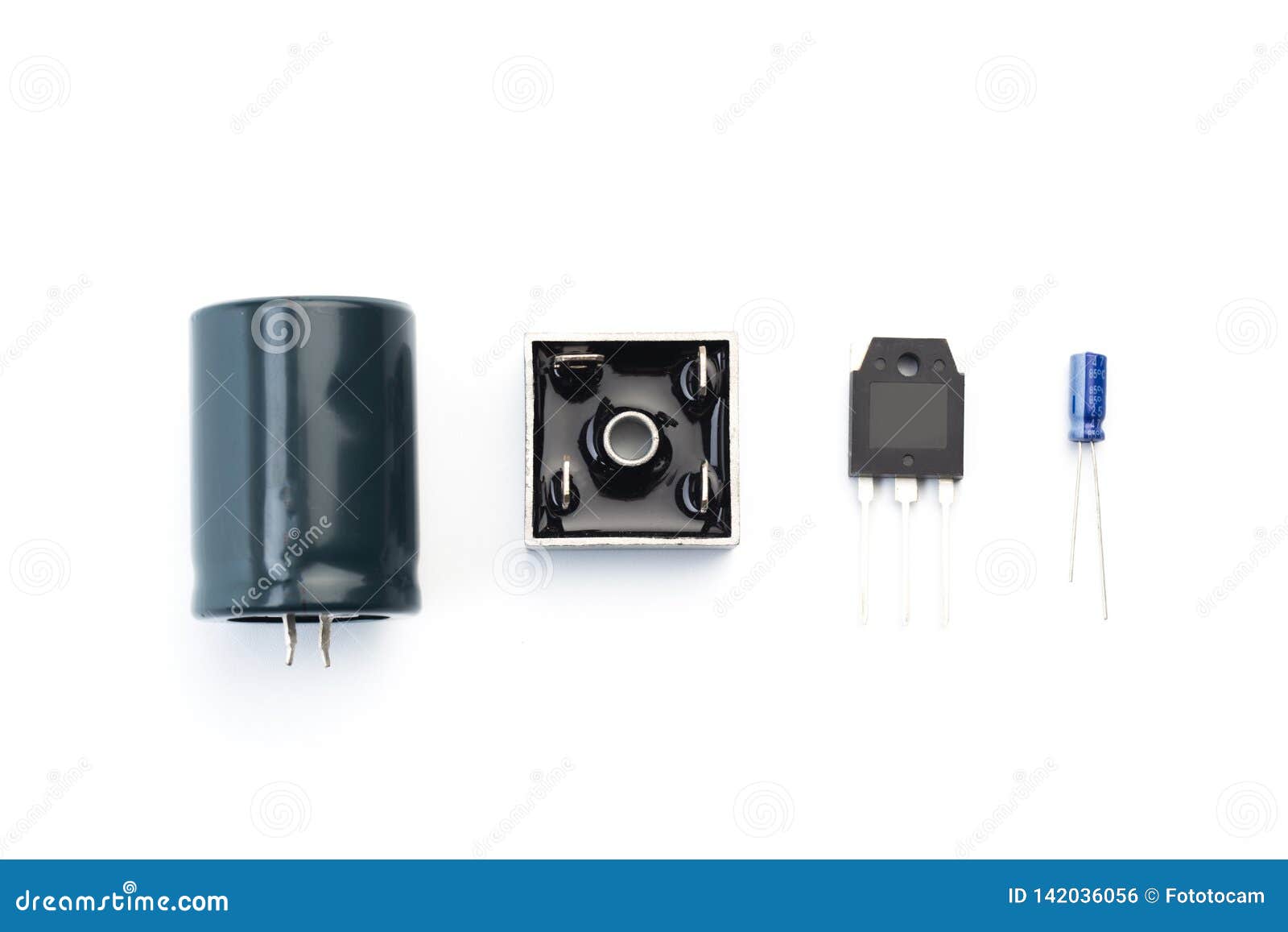 Capacitos, Full Wave Rectifier And Transistor Isolated On White- Image ...