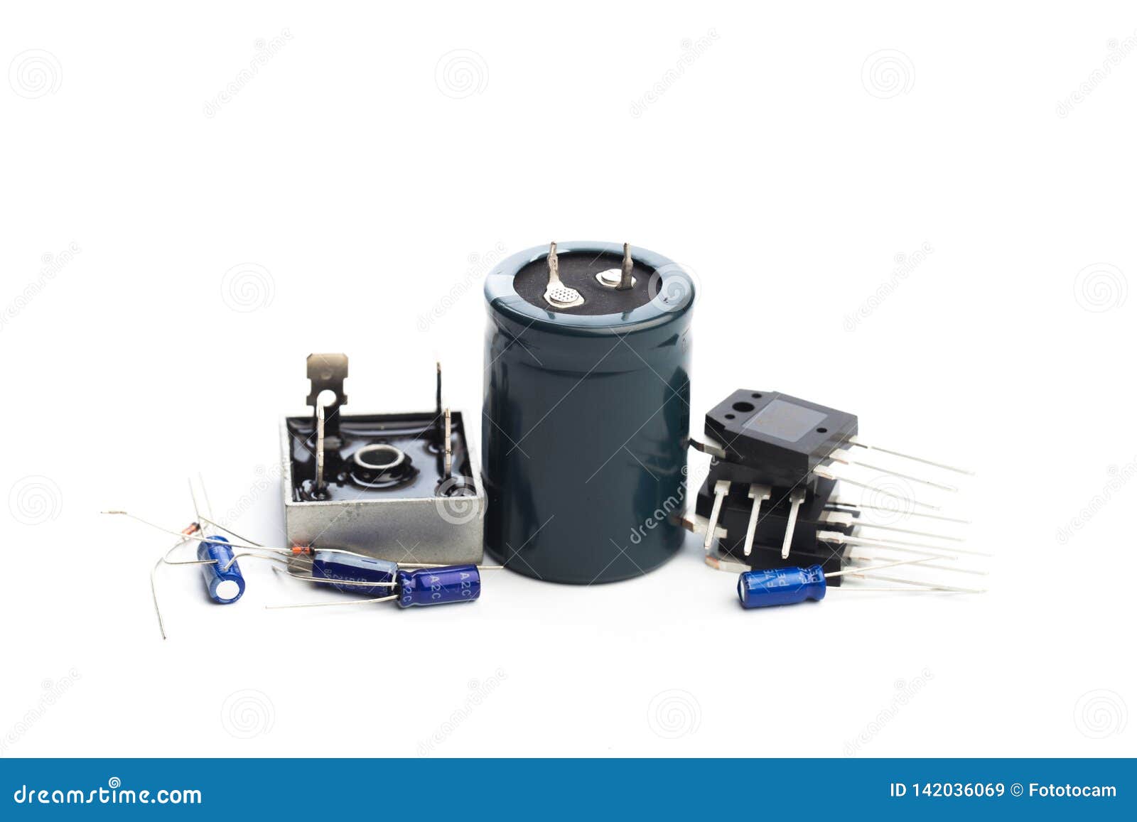 Capacitos, Full Wave Rectifier and Transistor Isolated on White- Image ...