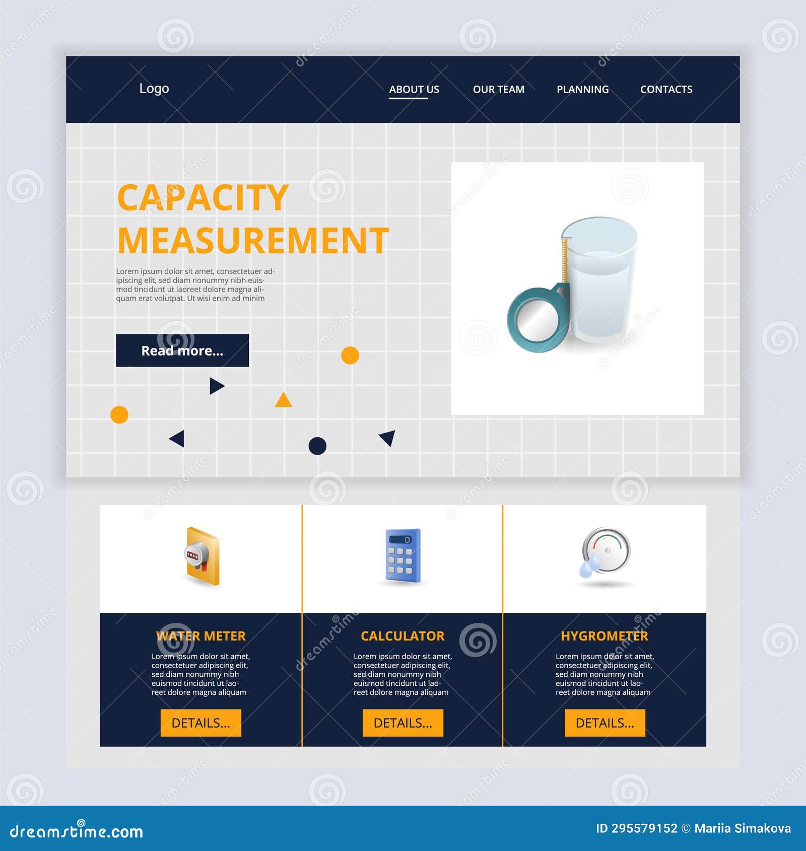 Capacity Measurement Flat Landing Page Website Template. Water Meter ...