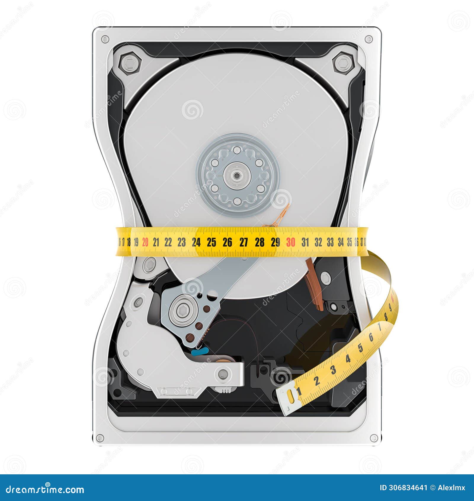 Capacity Storage HDD, Concept. Hard Disk Drive with Measure Tape Around ...