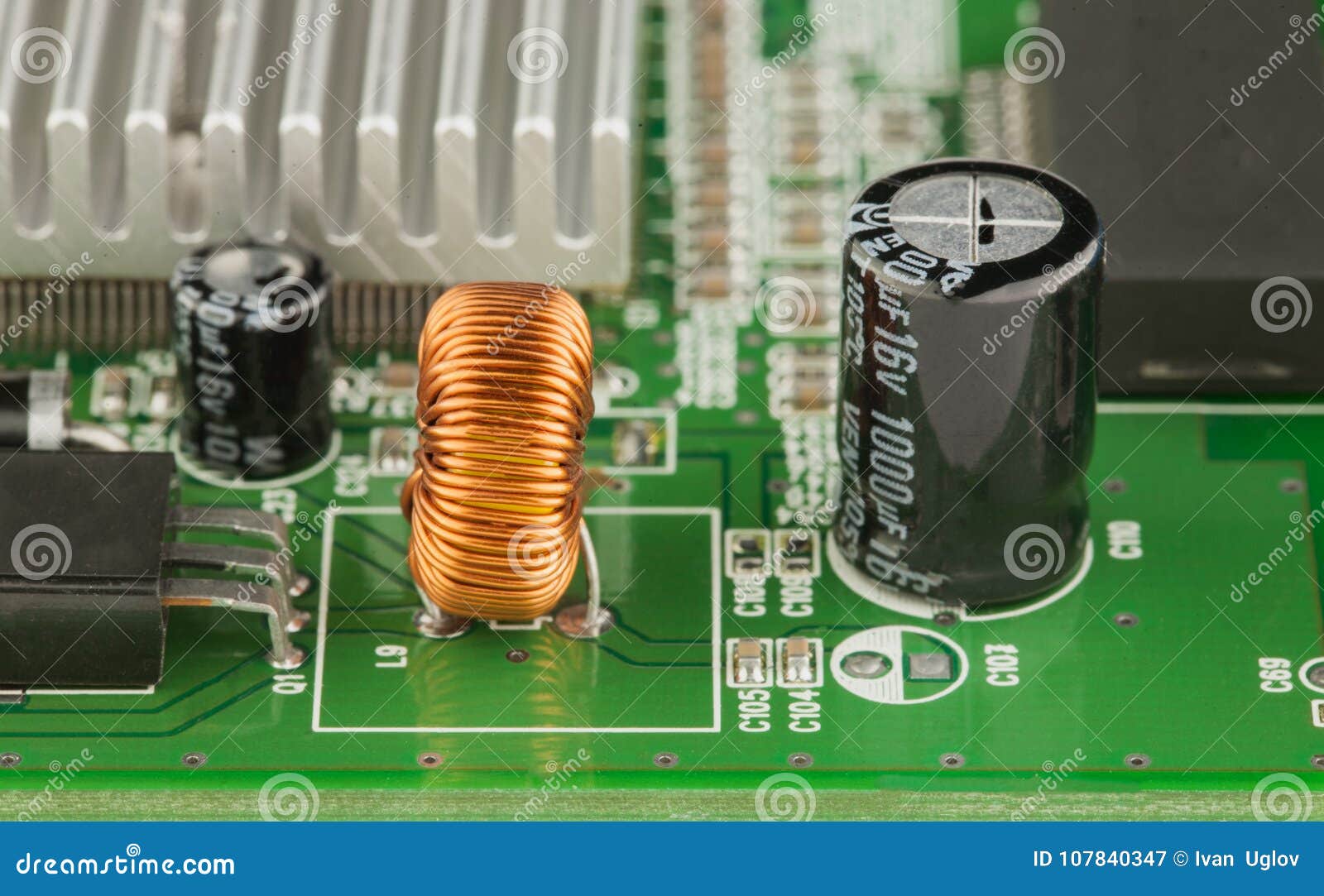 Capasitors, Transistor and Etc on the Green PCB Stock Image - Image of ...