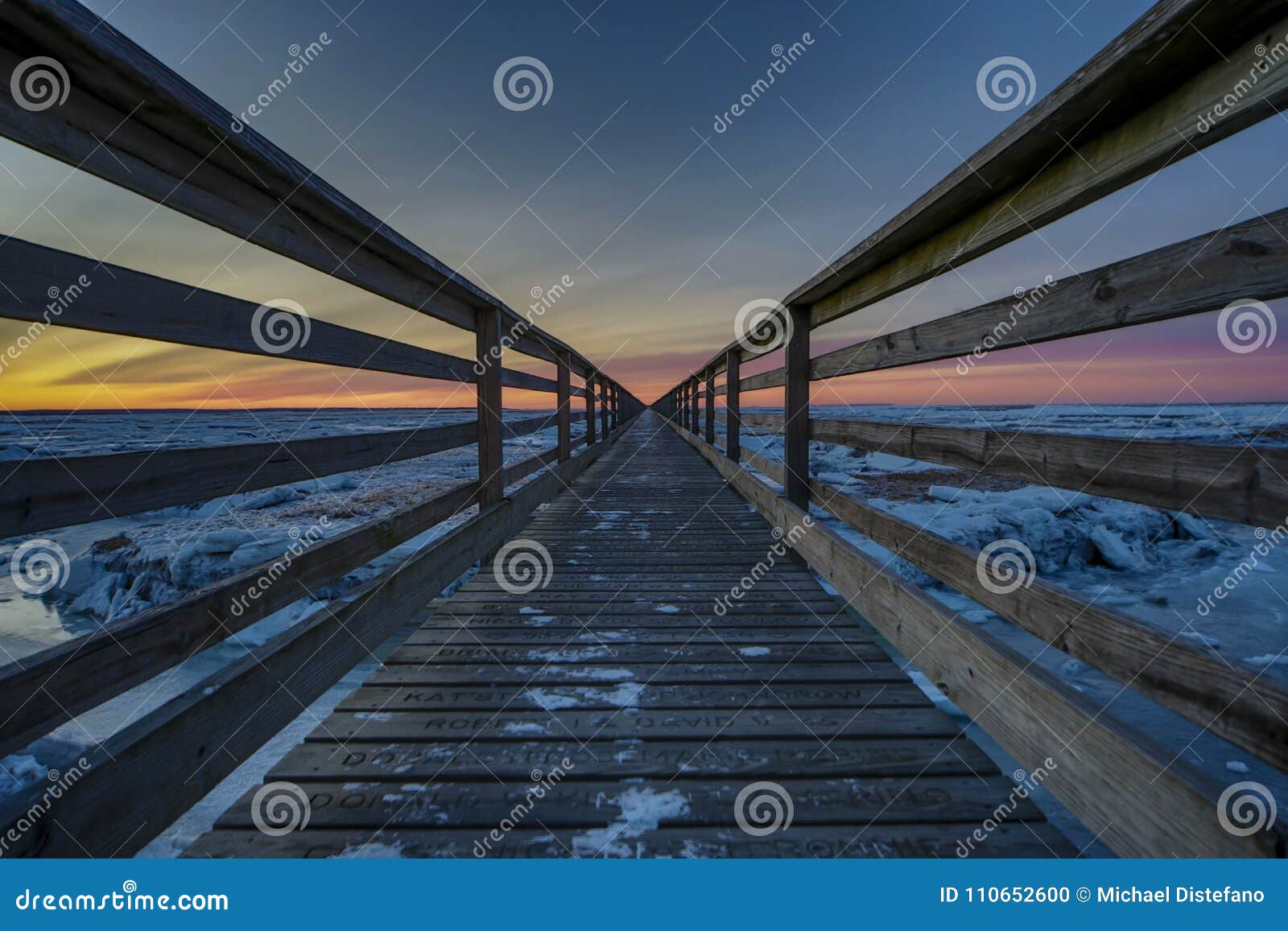 Cape Cod Boardwalk at Sunset in Winter Stock Photo - Image of sunset ...
