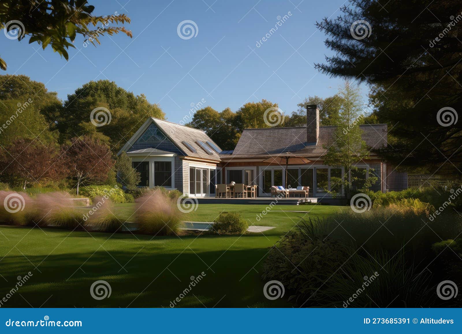 Cape Cod House with Backyard View of Majestic Mountain Range Stock ...