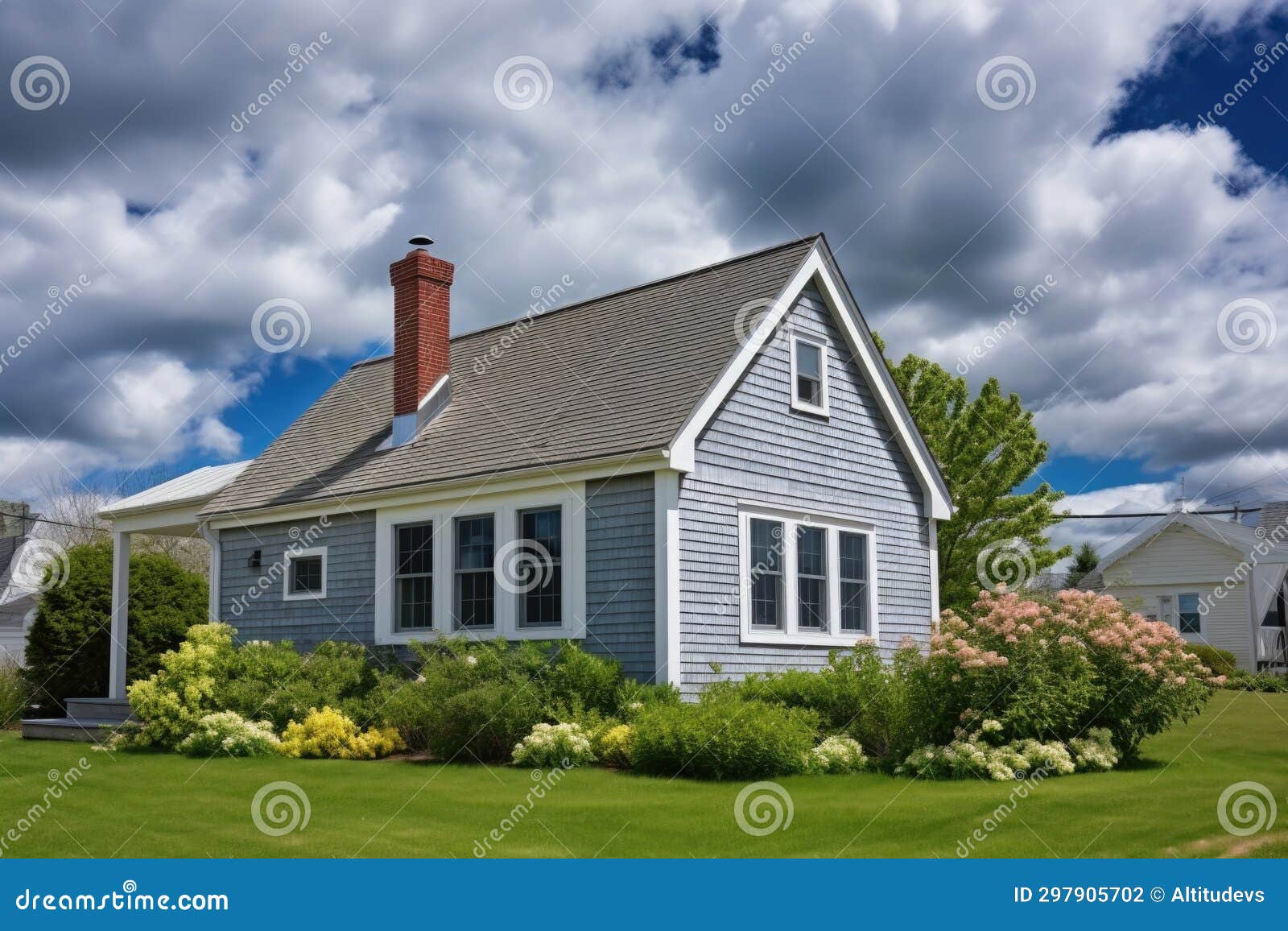 Cape Cod House with a Side Gable Roof Contrasted Against a Cloudy Sky ...