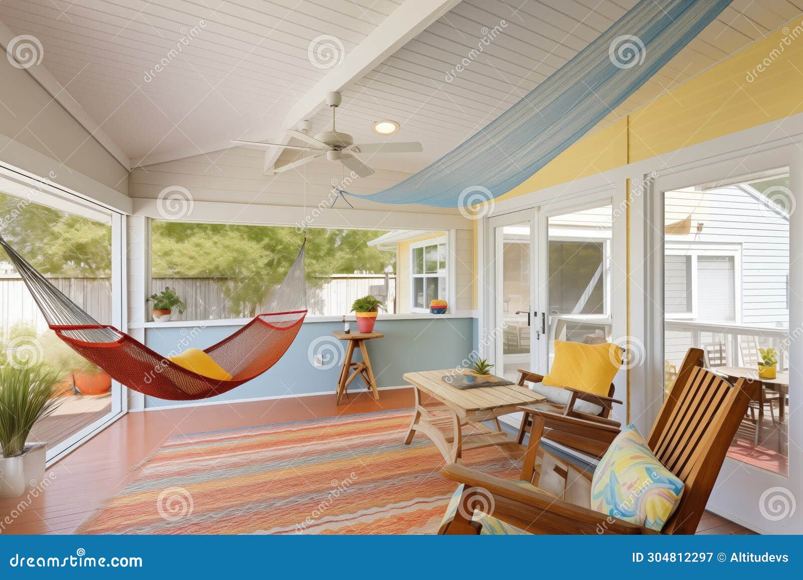 Cape Cod with Screened Porch, Hammock, and Ceiling Fan Stock Image ...