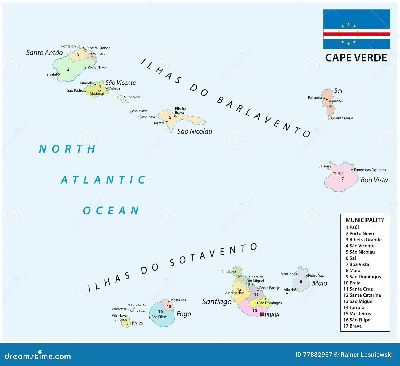Cape Verde Administrative Map with Flag Stock Vector - Illustration of ...