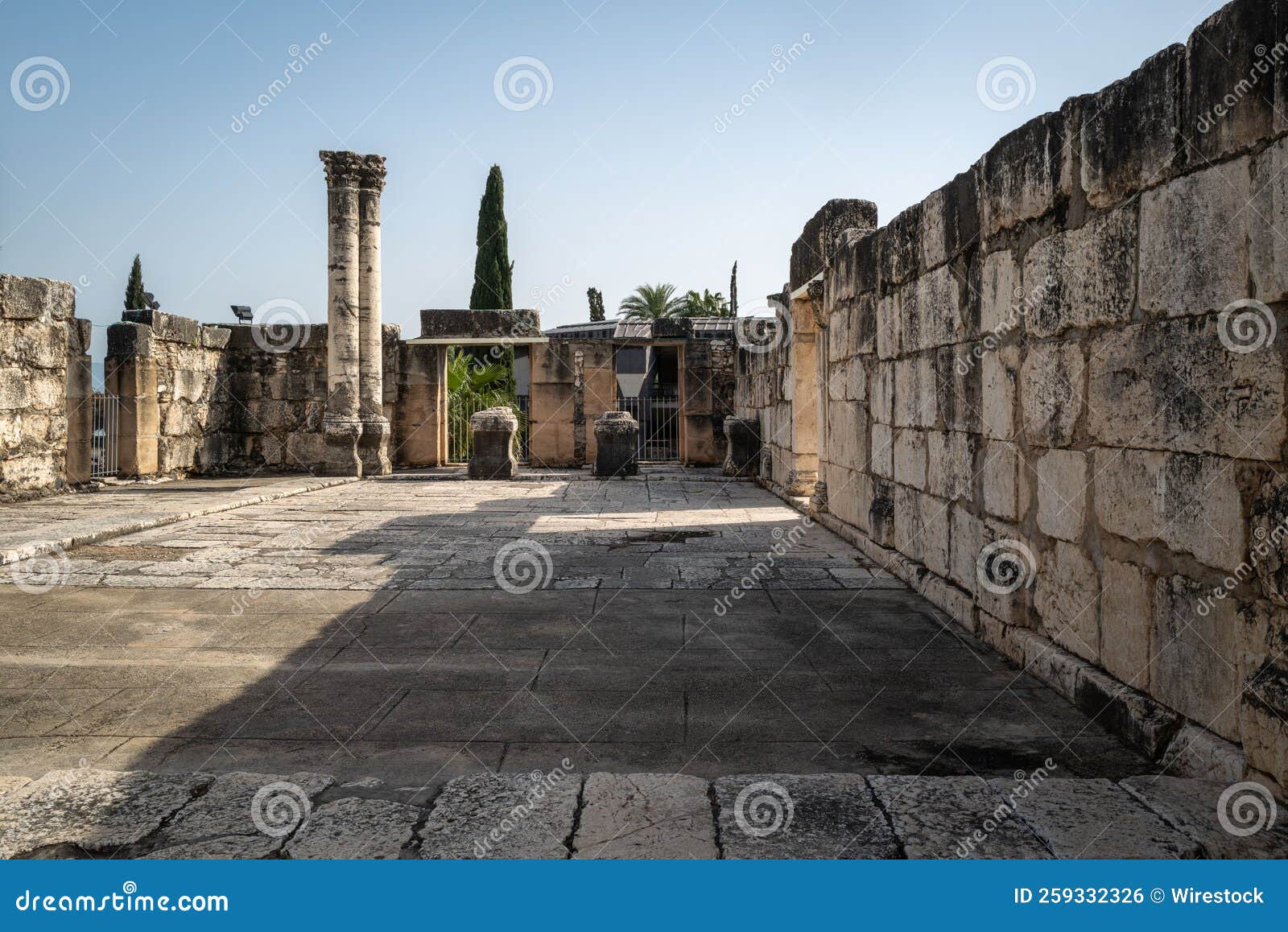 Capernaum Synagogue Columns with a Blue Sky in the Background, Israel ...