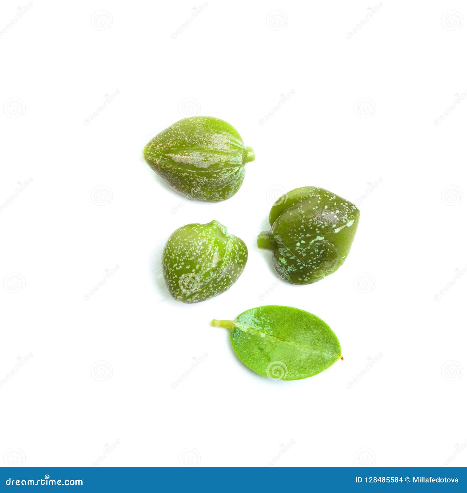 Capers on White, Top View. Caper with Green Leaves Stock Photo - Image ...