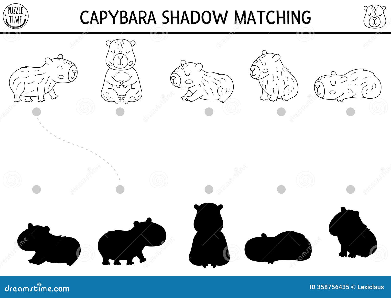Capibara Shadow Matching Activity. Capybara Shape Recognition Puzzle ...