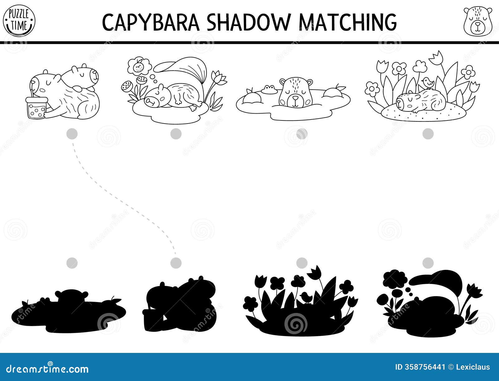 Capibara Shadow Matching Activity. Capybara Shape Recognition Puzzle ...
