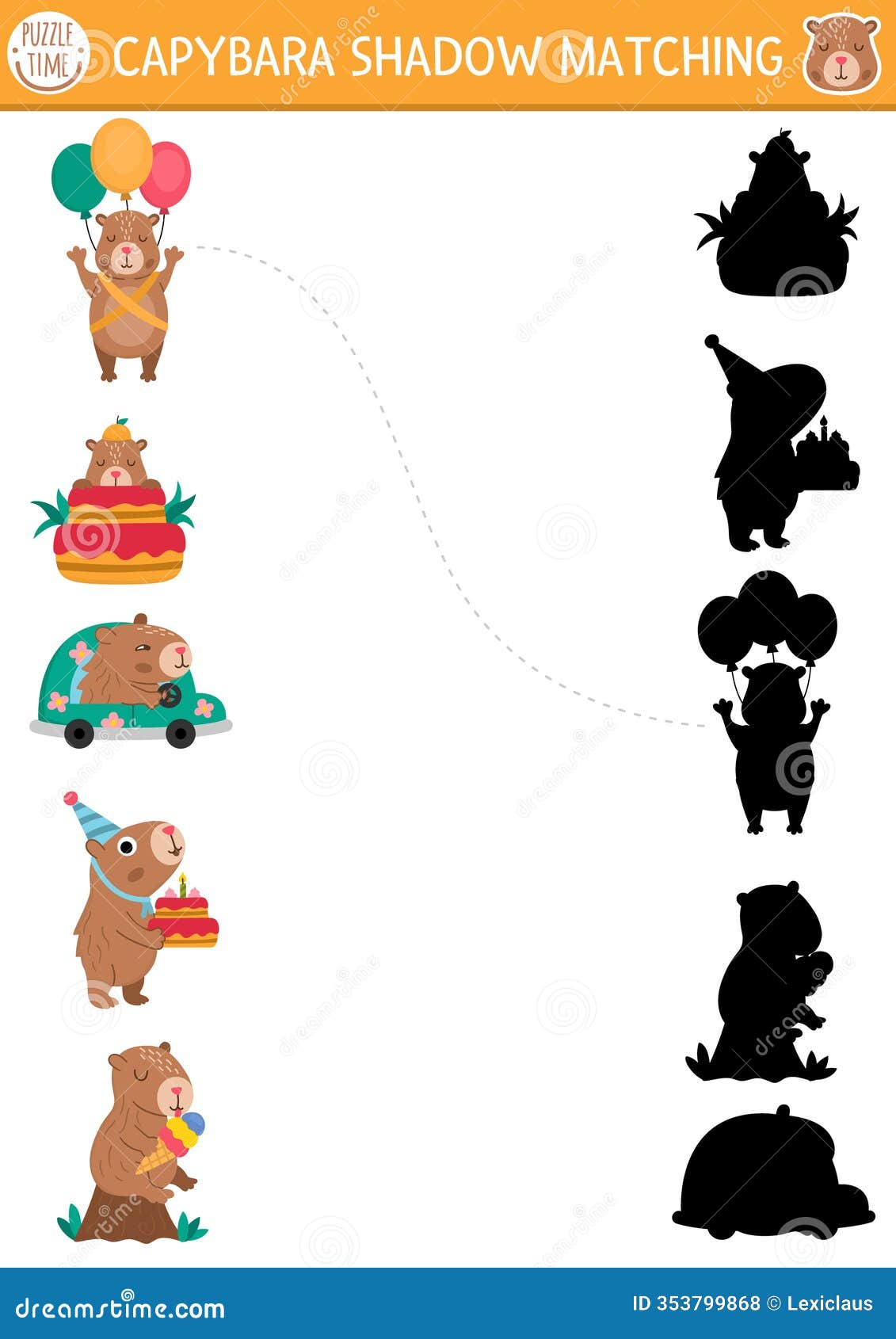 Capibara Shadow Matching Activity. Capybara Shape Recognition Puzzle. Find Correct Silhouette ...
