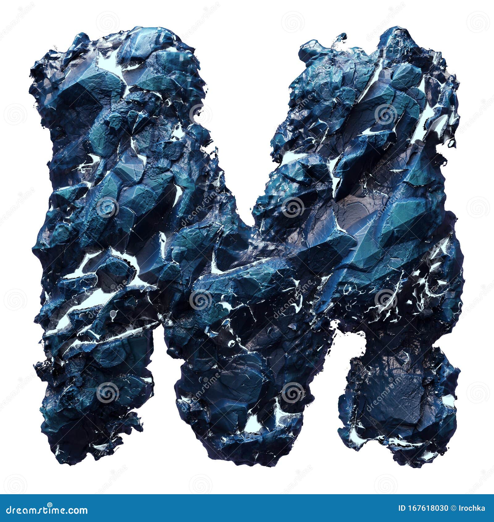 Capital Letter M Made of Ice Isolated on White Background. 3d Stock ...