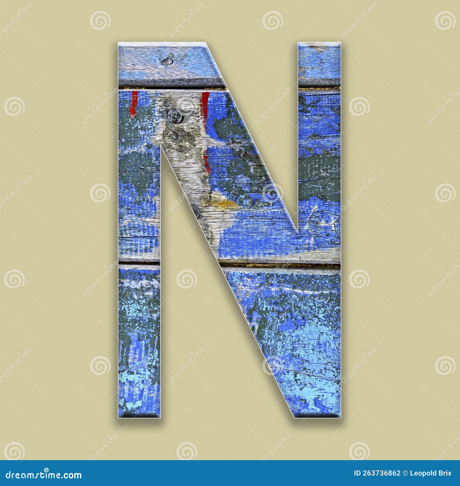 Capital Letter N , Design Painted Wood Stock Photo - Image of initial ...