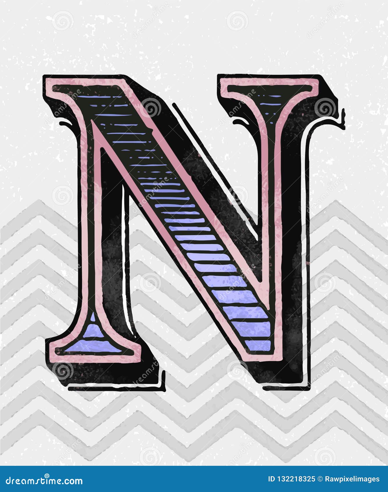 Capital Letter N Vintage Typography Style Stock Vector - Illustration ...