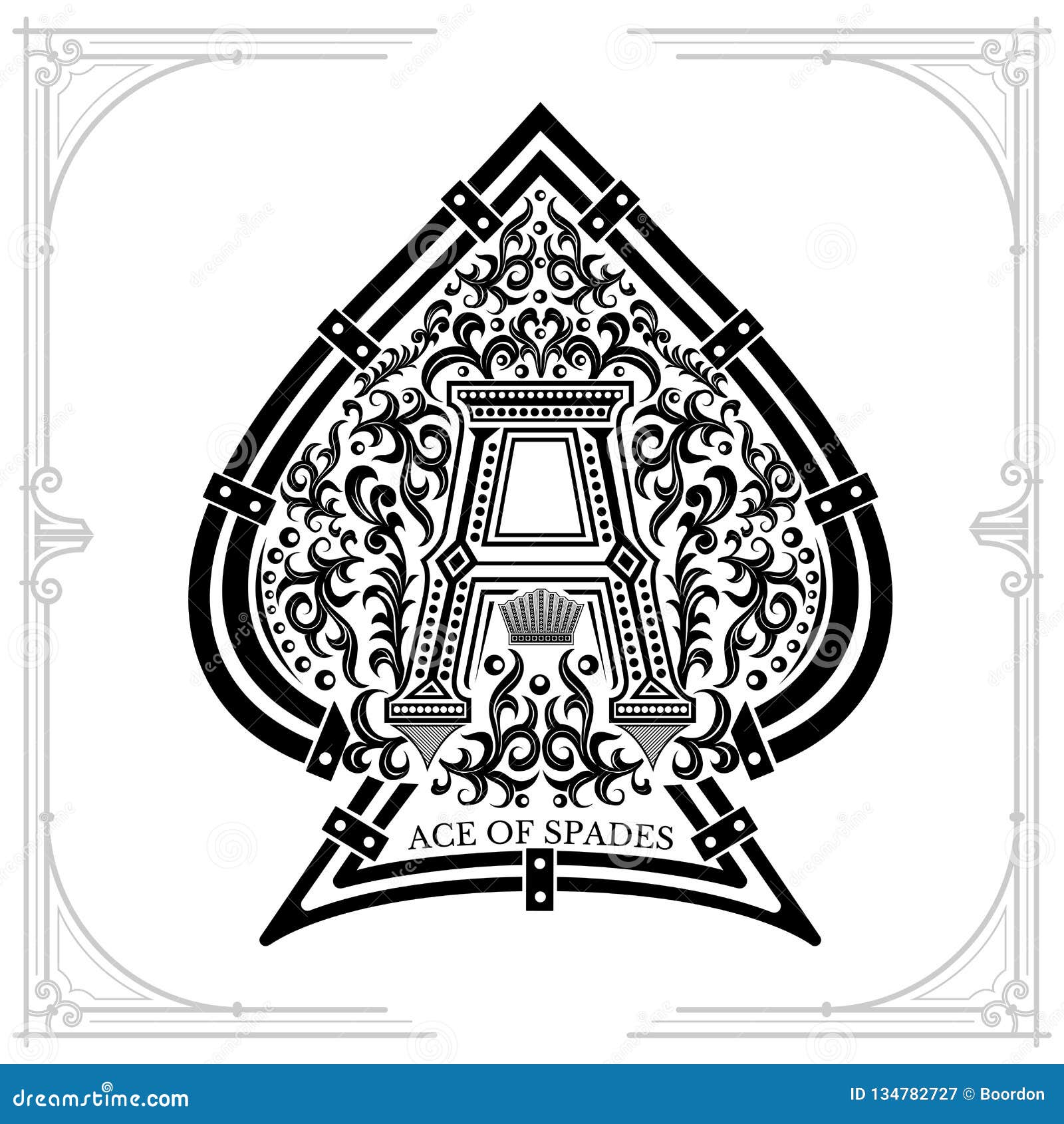 Ace Of Spades Form With Shield With Sword Between Cord And Ribbon ...