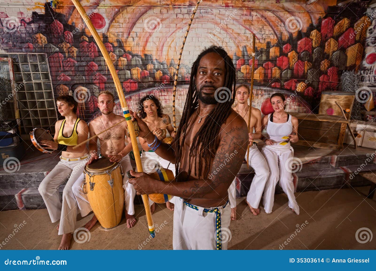 Capoeira Man with Dreadlocks and Instruments Stock Photo - Image of ...