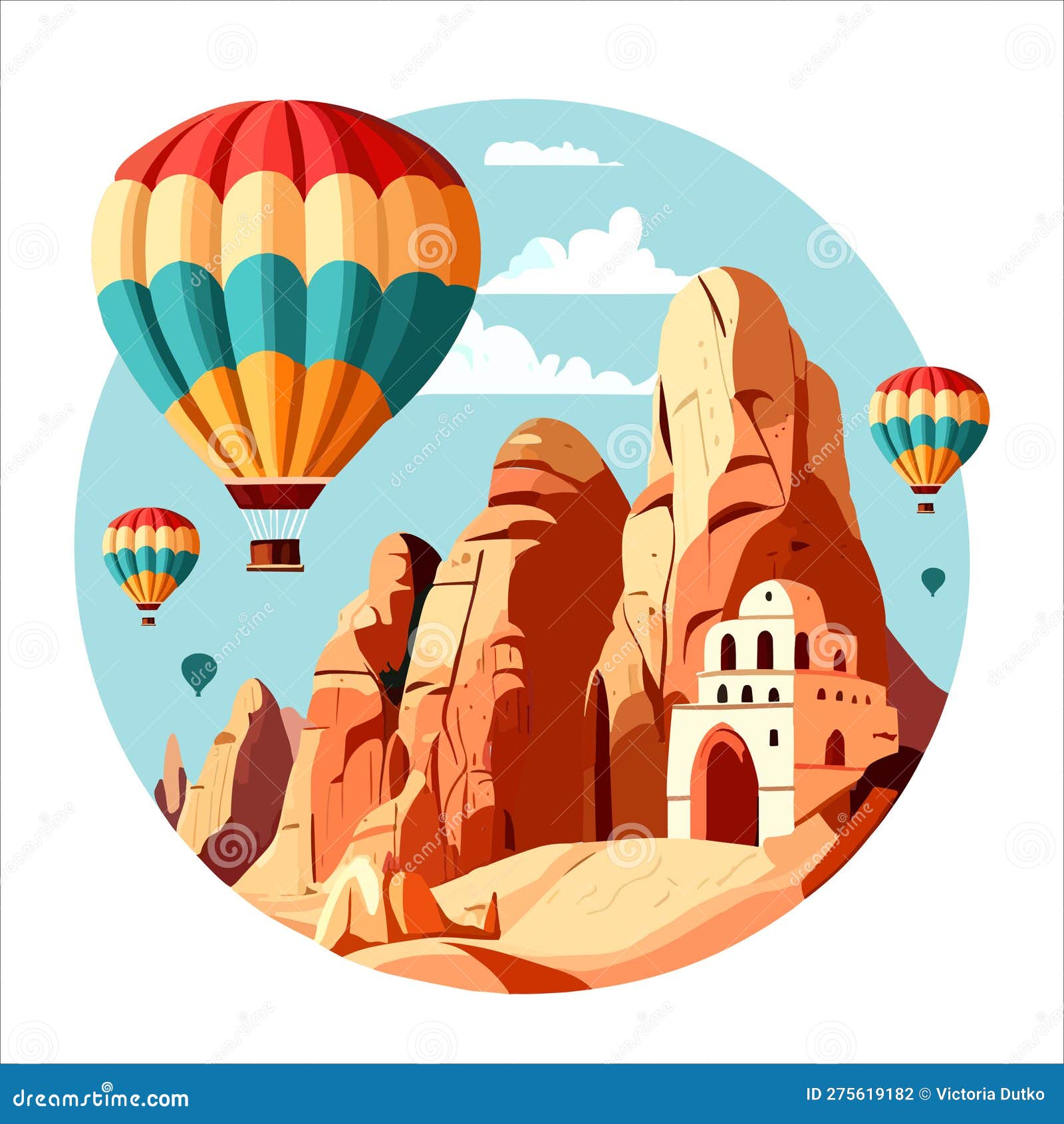 Hot Air Balloons Over Cappadocia Rocks Landscape. Stock Vector ...