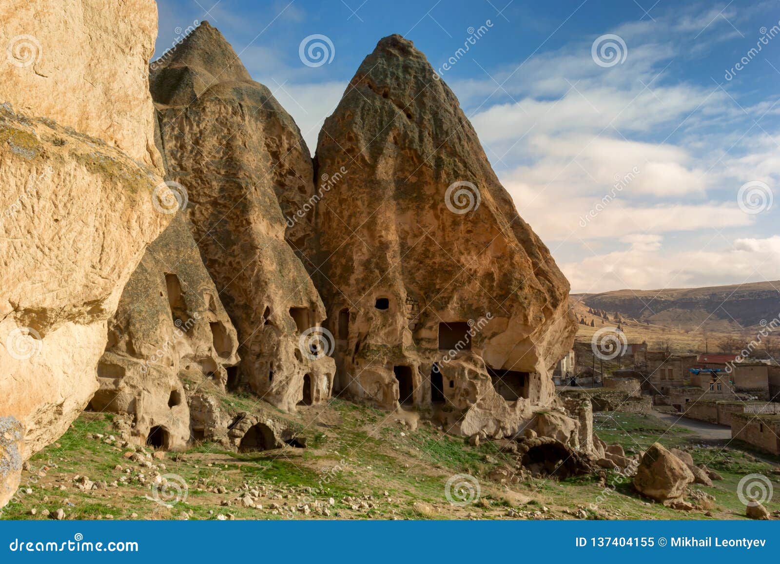 Cappadocia Cone Formation with Caves Stock Image - Image of panoramic ...