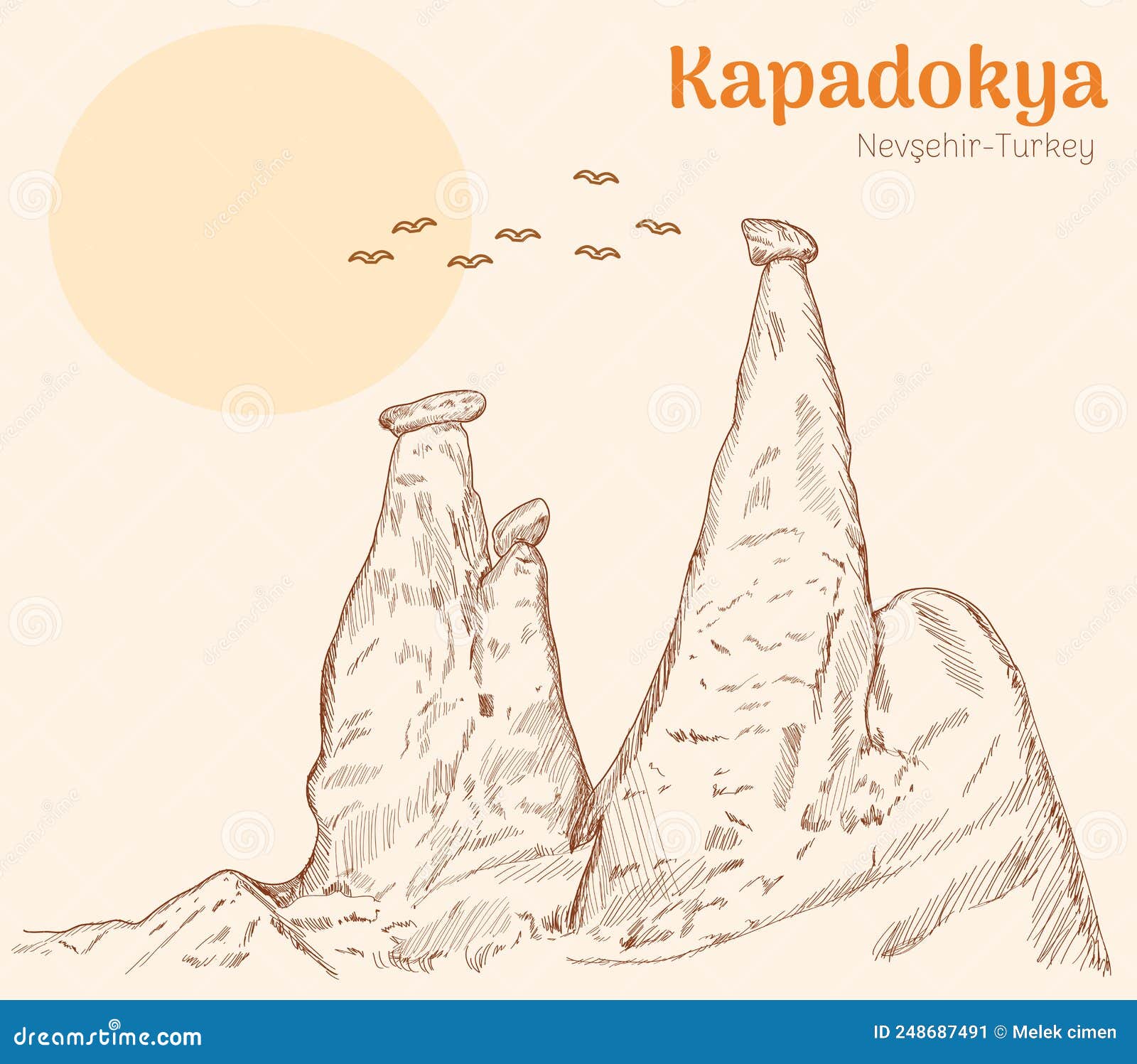 Cappadocia - Nevsehir Turkey. Hand Drawing Vector Illustration Stock ...