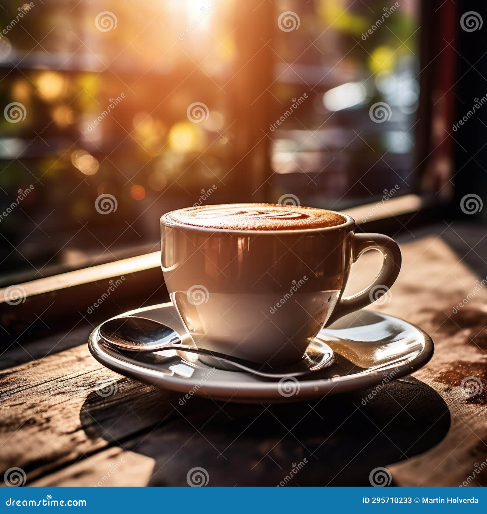 Cappuccino in a Cafe, Sun Light White Cup Coffee Scenery Morning Relax ...