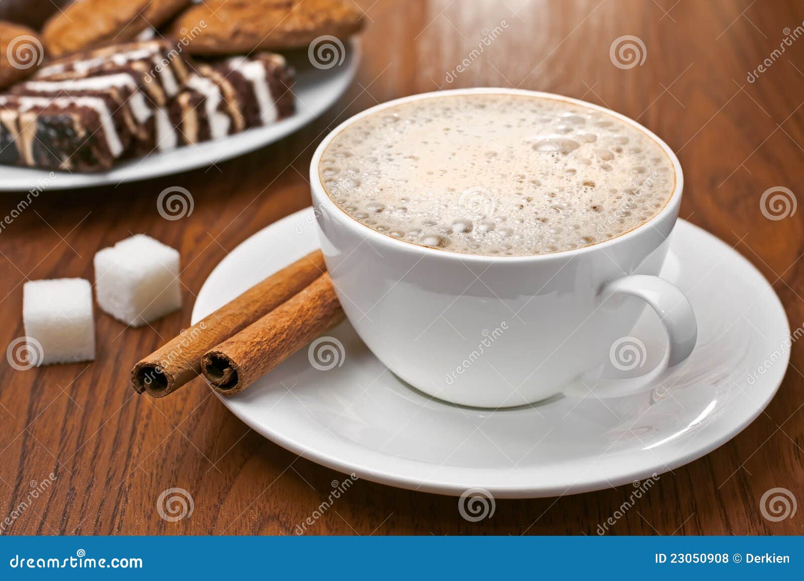 Cappuccino, Cinnamon, Lump Sugar and Sweets Stock Photo - Image of ...