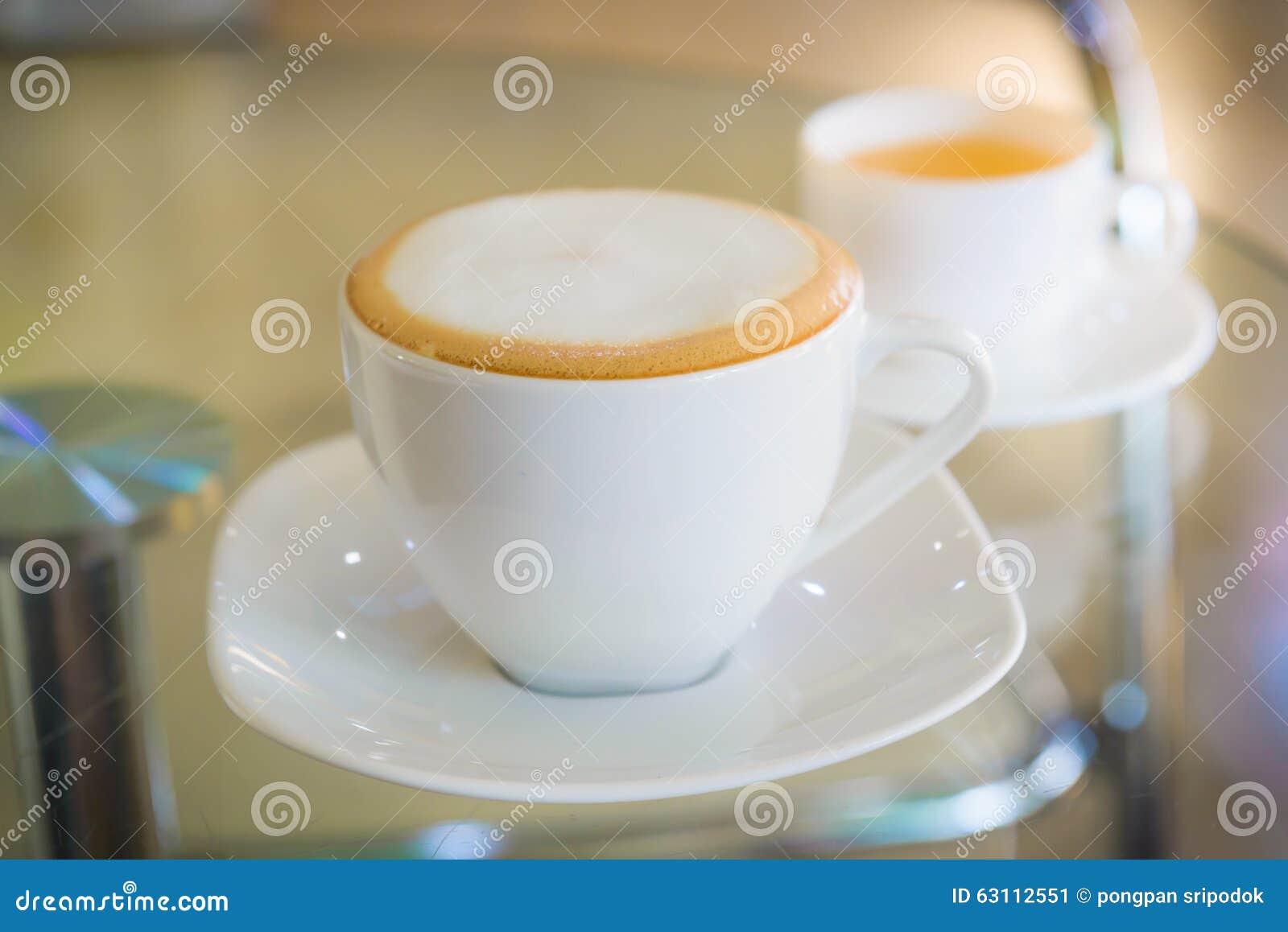 Cappuccino and hot tea stock image. Image of morning - 63112551