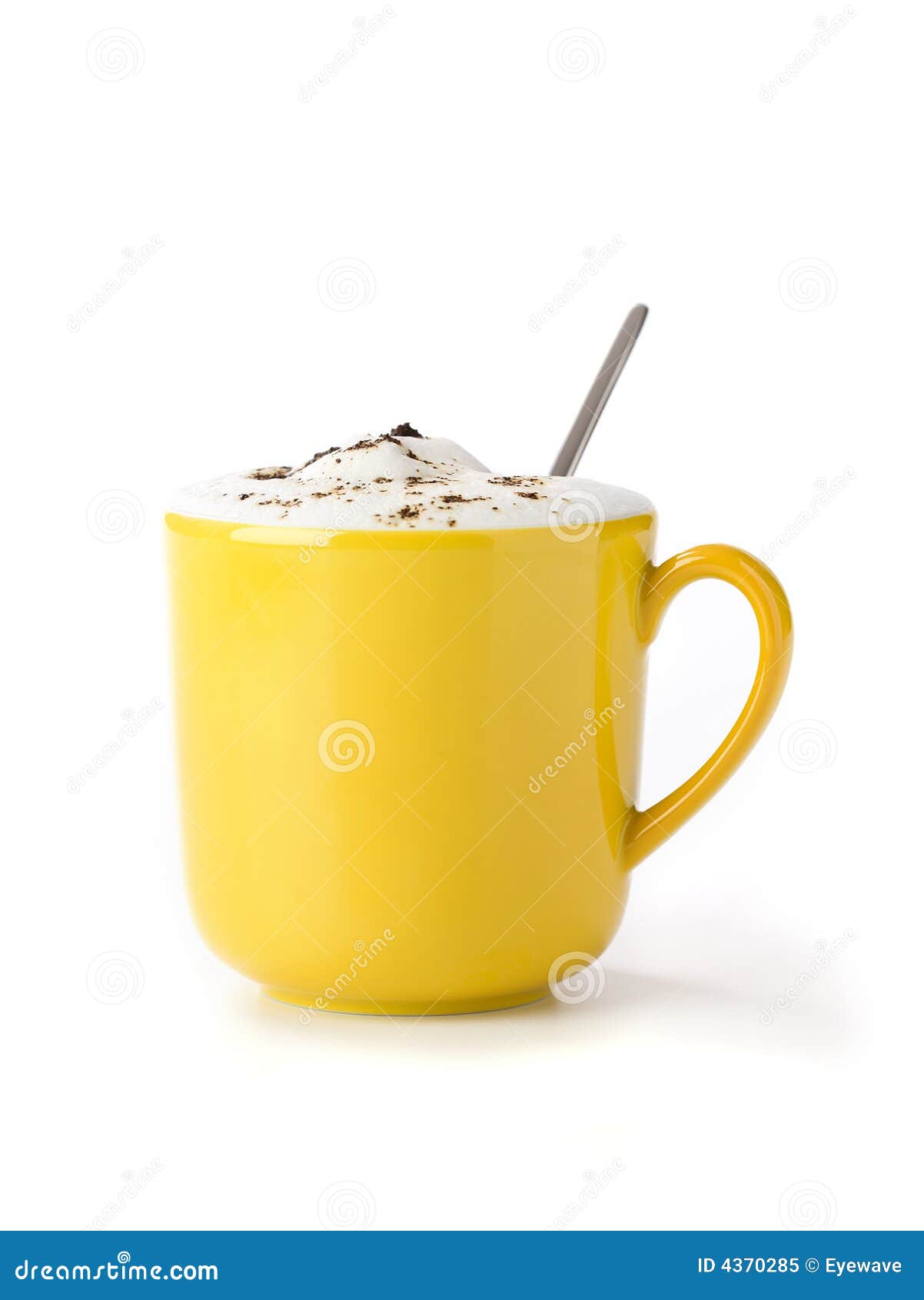 Cappucino in gele mok stock afbeelding. Image of cappuccino - 4370285