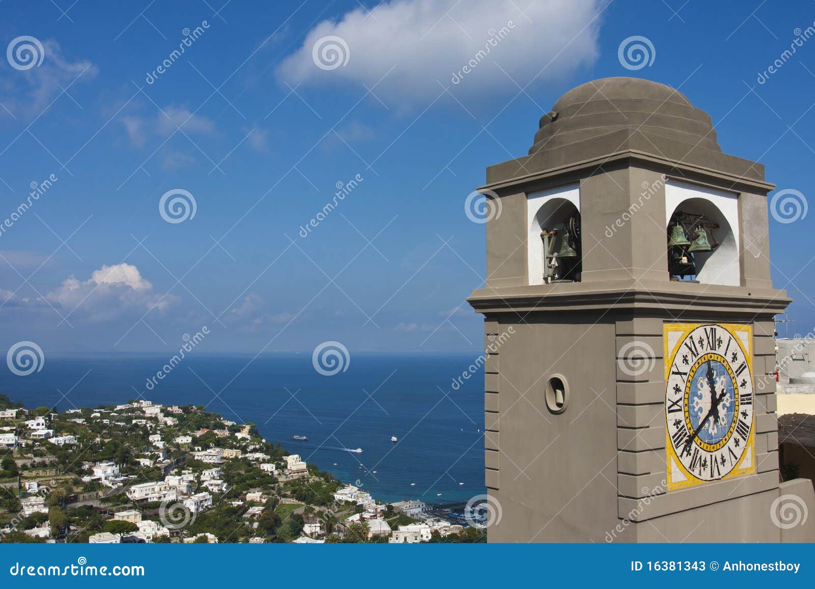 Capri clock stock image. Image of boats, skyline, naples - 16381343