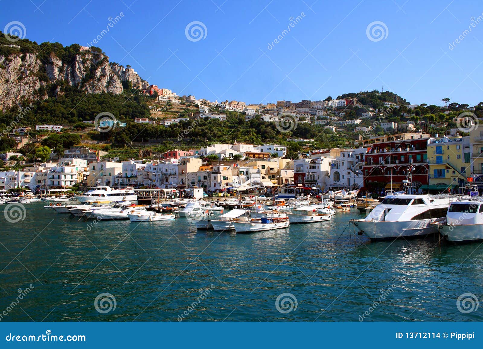 Capri harbor stock photo. Image of village, hill, port - 13712114