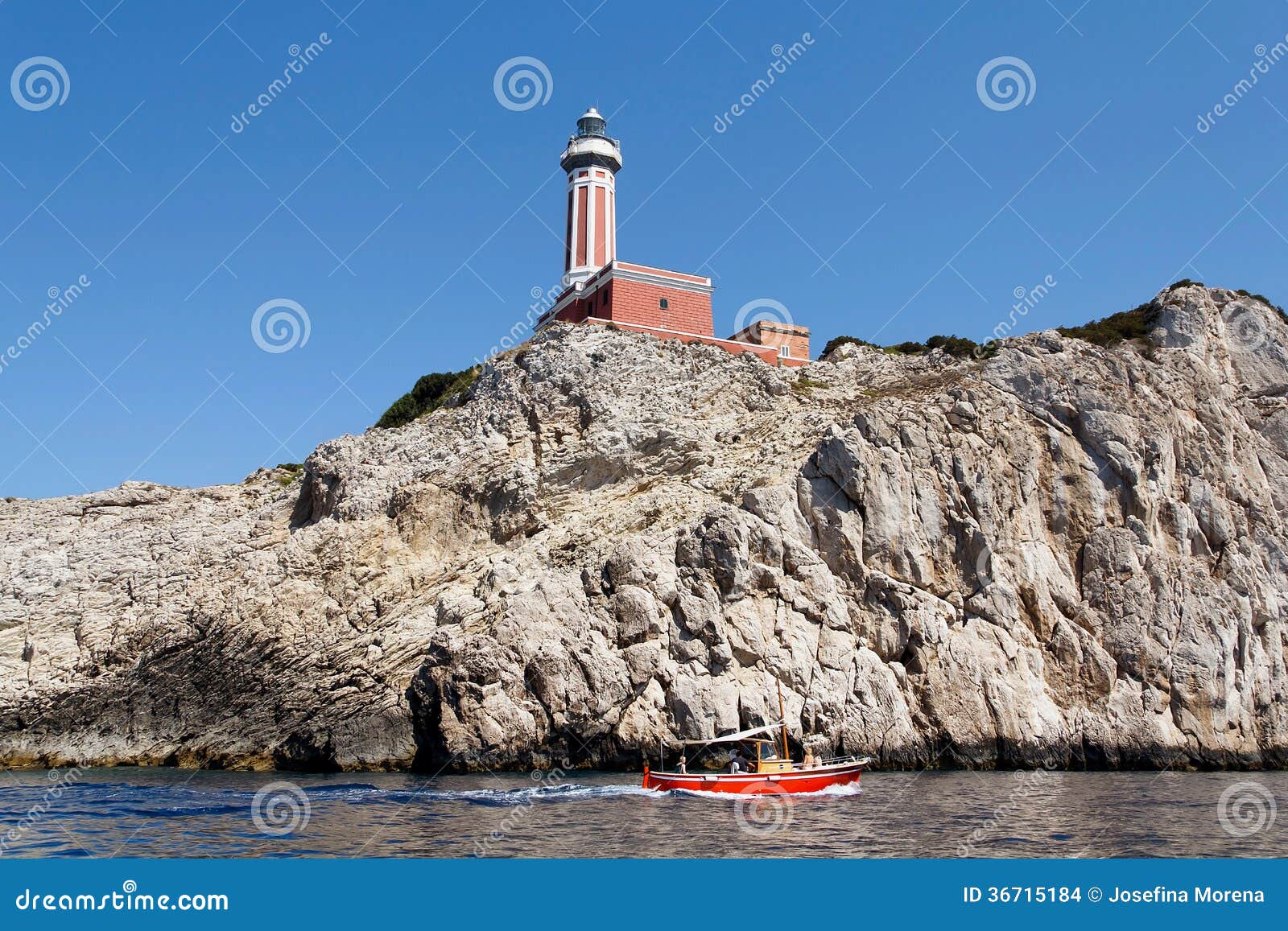 Capri Punta Carena Lighthouse Stock Photo - Image of boat, sorrentine ...