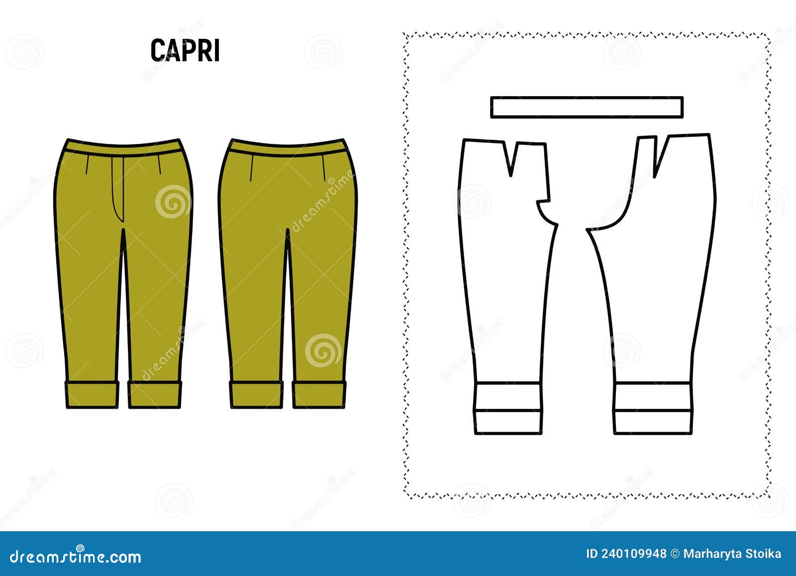 Capri Trousers for Woman. Pants Vector Pattern for Tailor Stock Vector ...