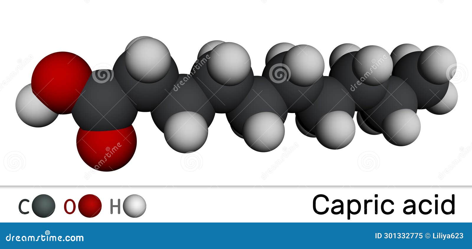 Capric Acid, Decanoic Acid Or Decylic Acid Molecule. It Is Saturated ...