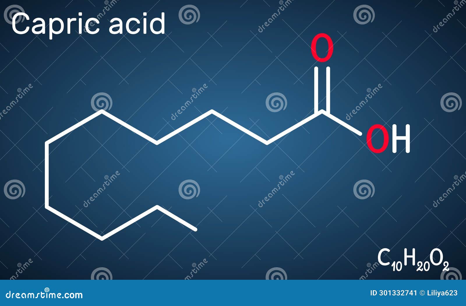 Capric Acid, Decanoic Acid or Decylic Acid Molecule. it is Saturated ...