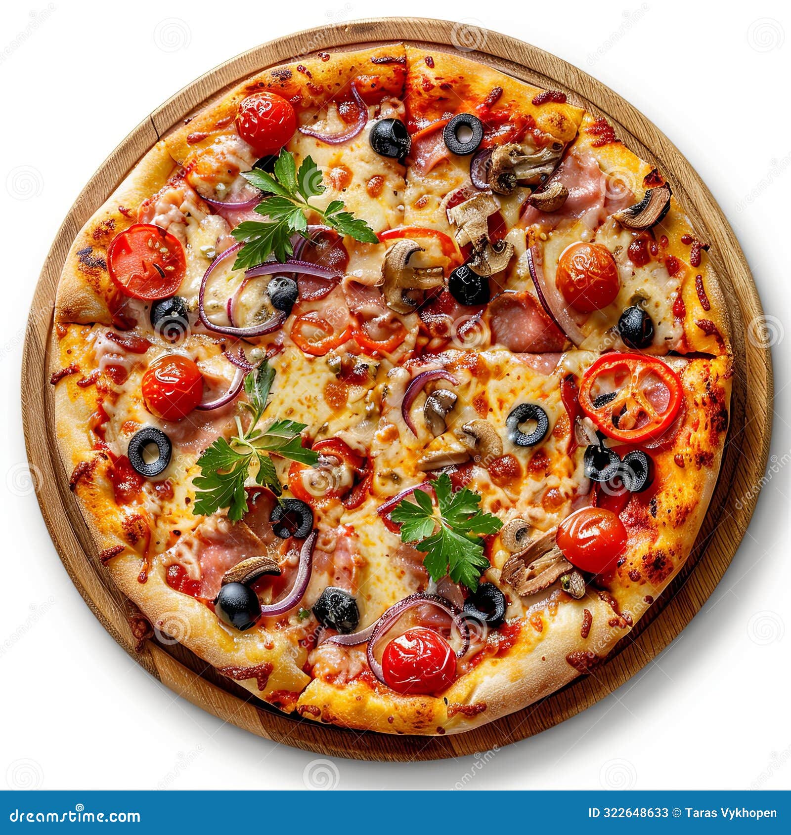 Capricciosa Pizza on a Board on a White Background, Top View, for Menu ...