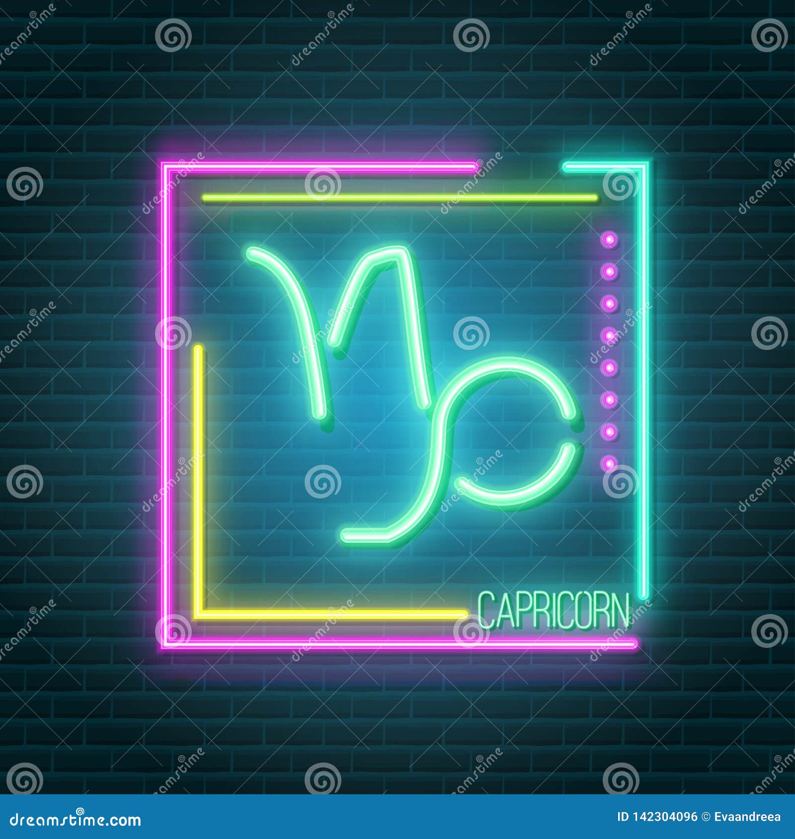 Capricorn neon sign stock illustration. Illustration of icon - 142304096