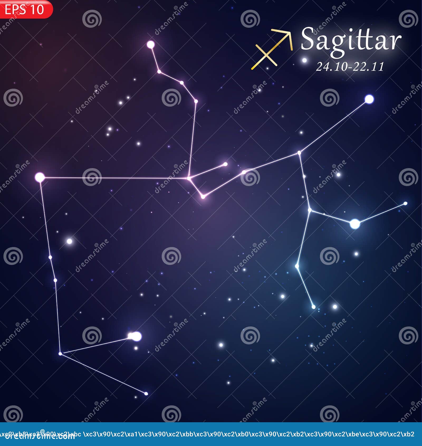 Capricorn Zodiacal Constellation With Bright Stars Stock Vector