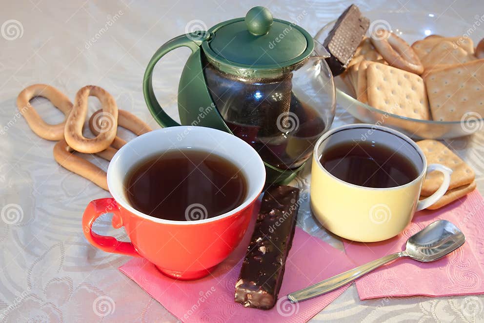 Caps of tea stock photo. Image of cooky, pastry, clear - 10097646