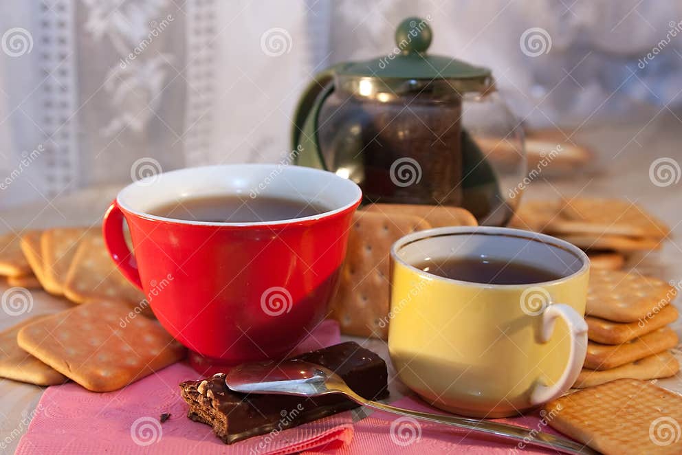 Caps of tea stock image. Image of water, table, cookie - 10811843